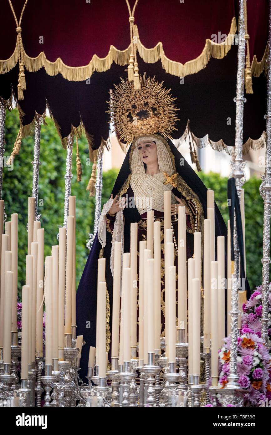 Paso de la Virgen, statue of the Virgin Mary with canopy, Semana Santa ...
