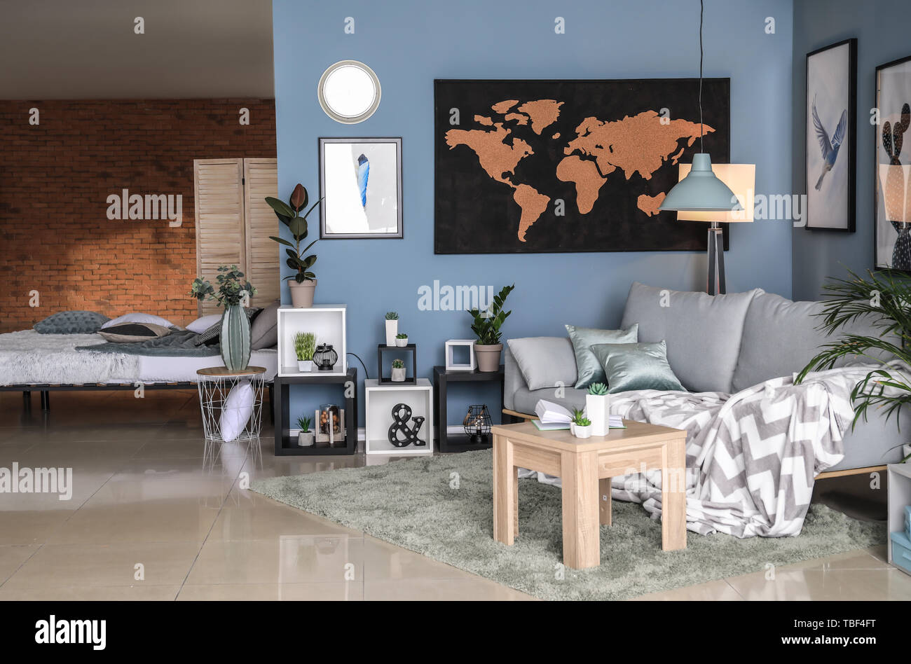 Stylish interior of modern studio apartment Stock Photo - Alamy