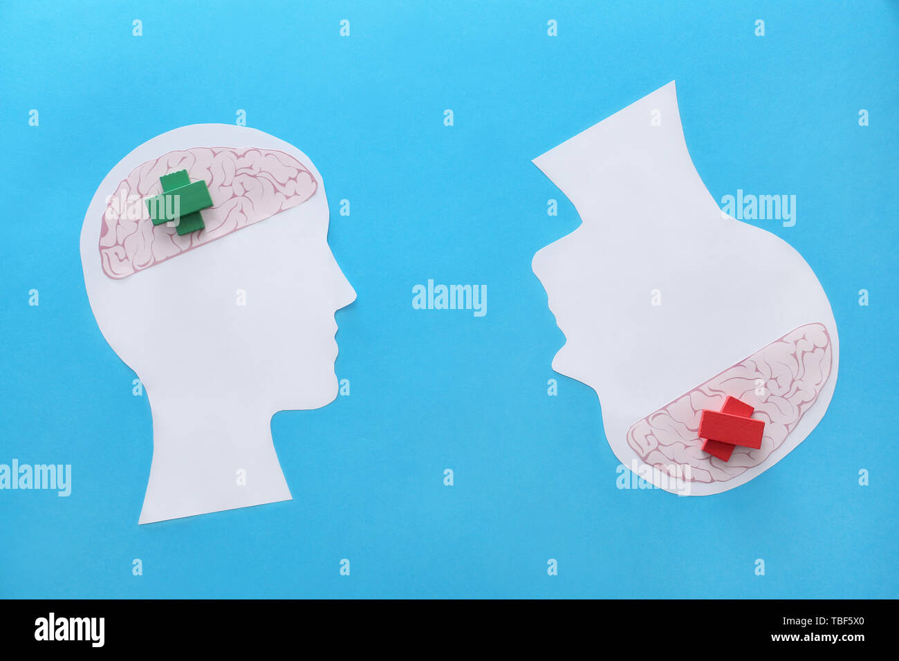 Human heads with blocks on color background. Concept of brain disorders ...