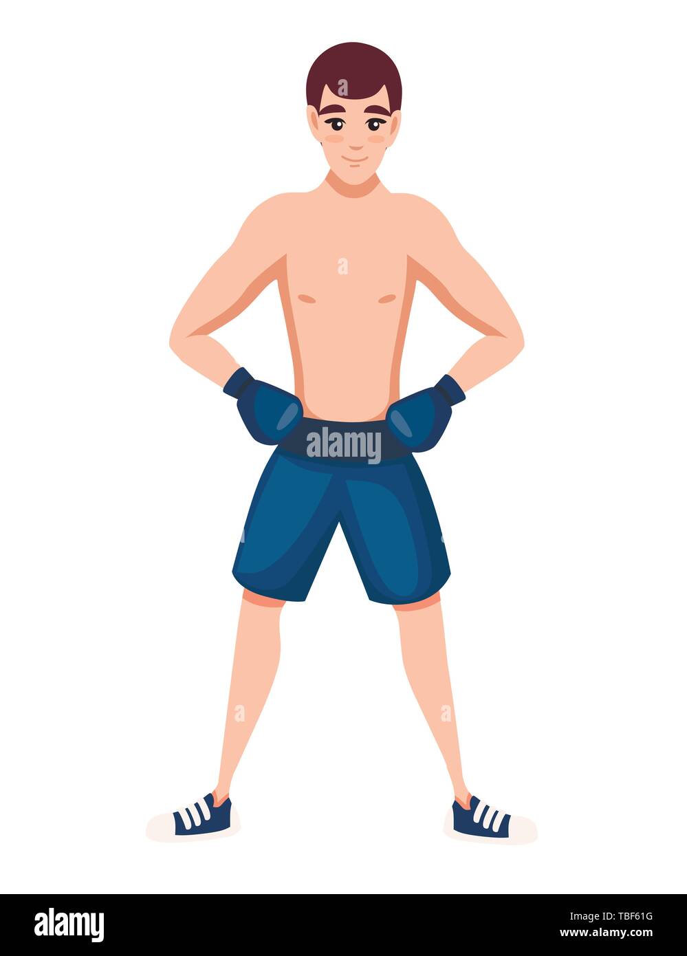 Boxer in sports pants with boxing gloves stand on training cartoon ...