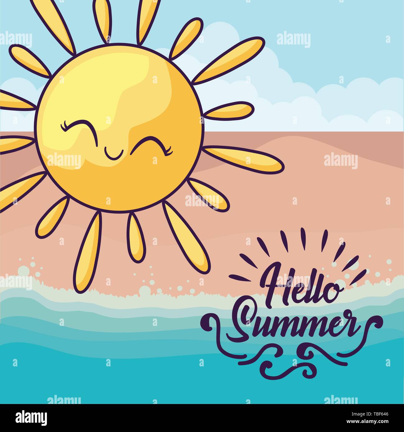 summer holiday beach with sun kawaii vector illustration design Stock ...