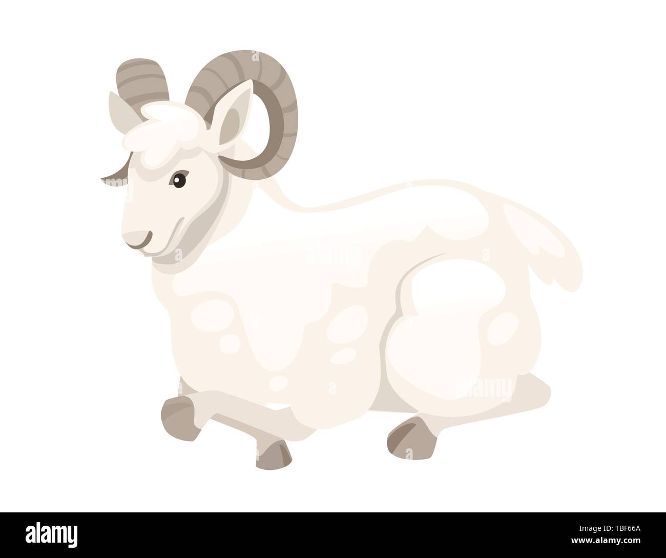 White horned mountain ram sheep sit on floor cartoon character design ...