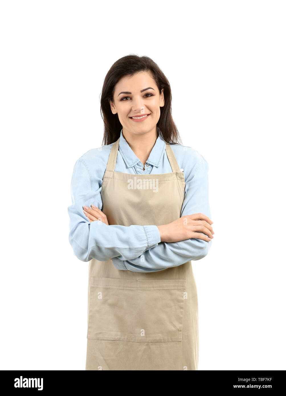 Beautiful female business owner on white background Stock Photo - Alamy