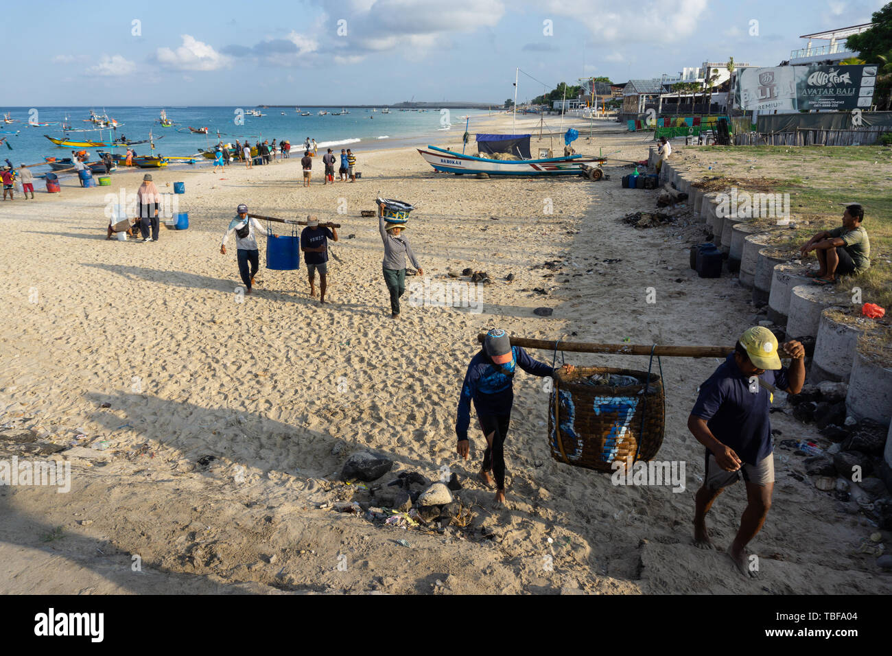 BALI/INDONESIA-MAY 15 2019: The fishermen go home from sea, bring their ...
