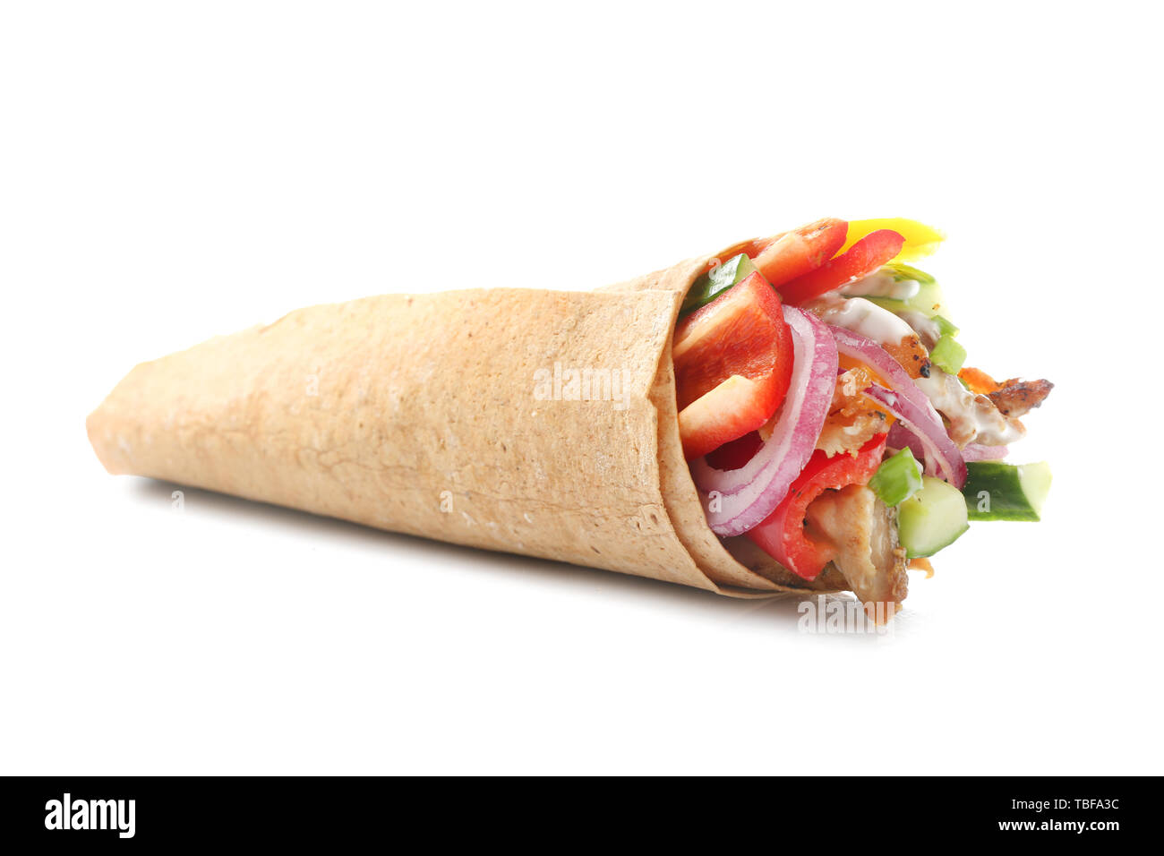 Tasty doner kebab on white background Stock Photo - Alamy