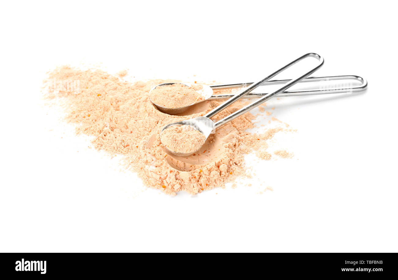 Protein powder on white background Stock Photo - Alamy