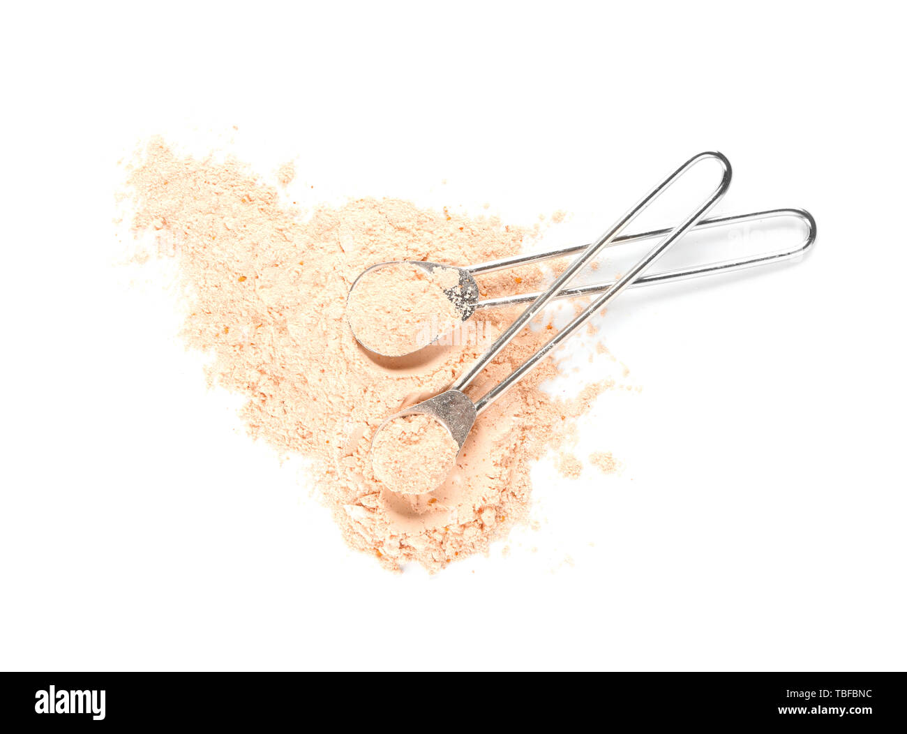 Protein powder on white background Stock Photo - Alamy