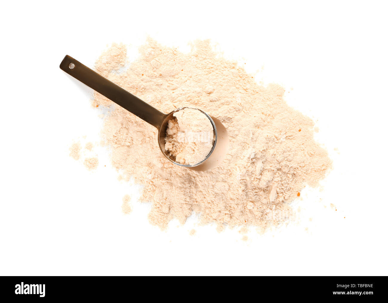 Protein powder on white background Stock Photo - Alamy