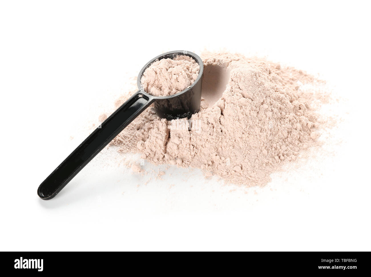 Protein powder on white background Stock Photo - Alamy