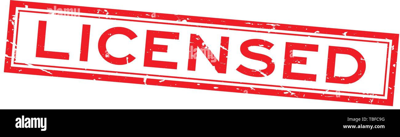 Grunge red licensed word square rubber seal stamp on white background ...