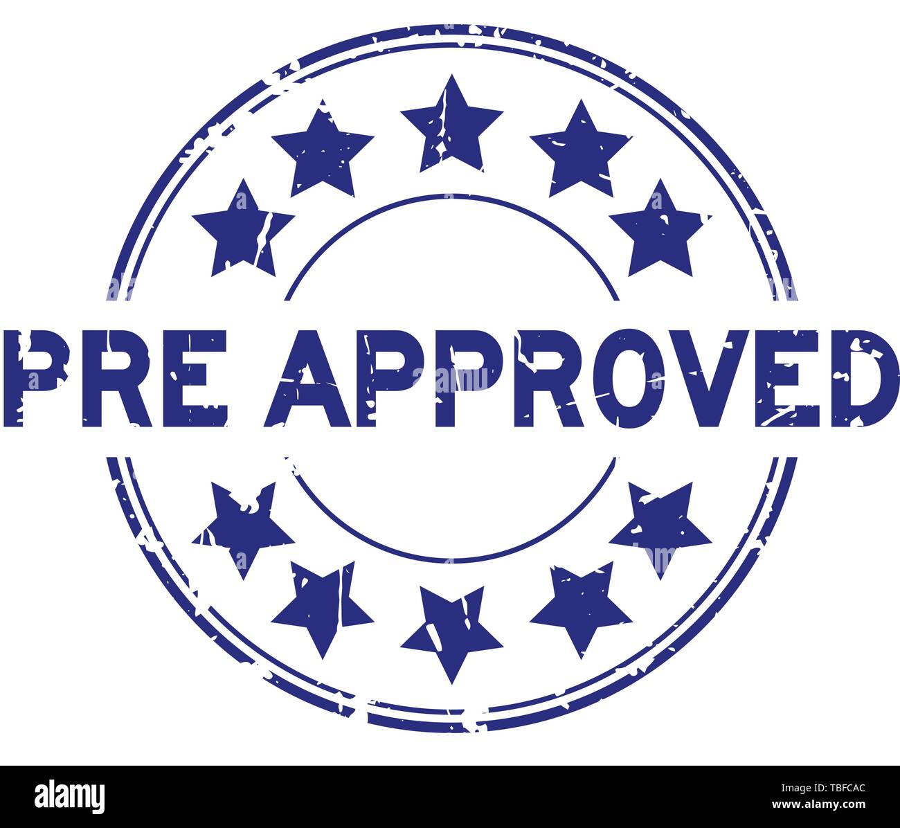 Grunge blue pre approved with star icon round rubber seal stamp on ...