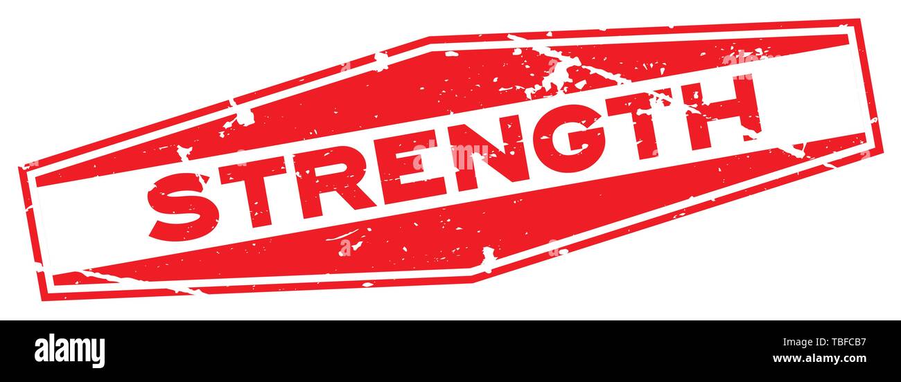 Grunge red strength word hexagon rubber seal stamp on white background ...