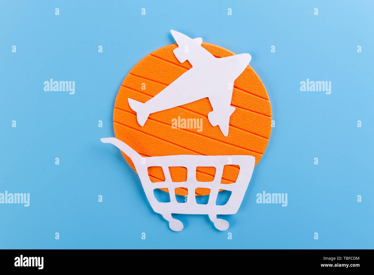 buy an airplane concept. shopping trolley and plane Stock Photo - Alamy