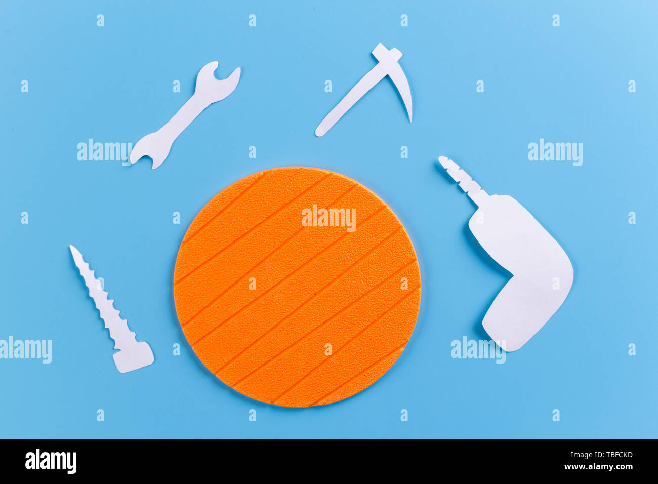 Set of various tools on blue background. cartoon style Stock Photo - Alamy