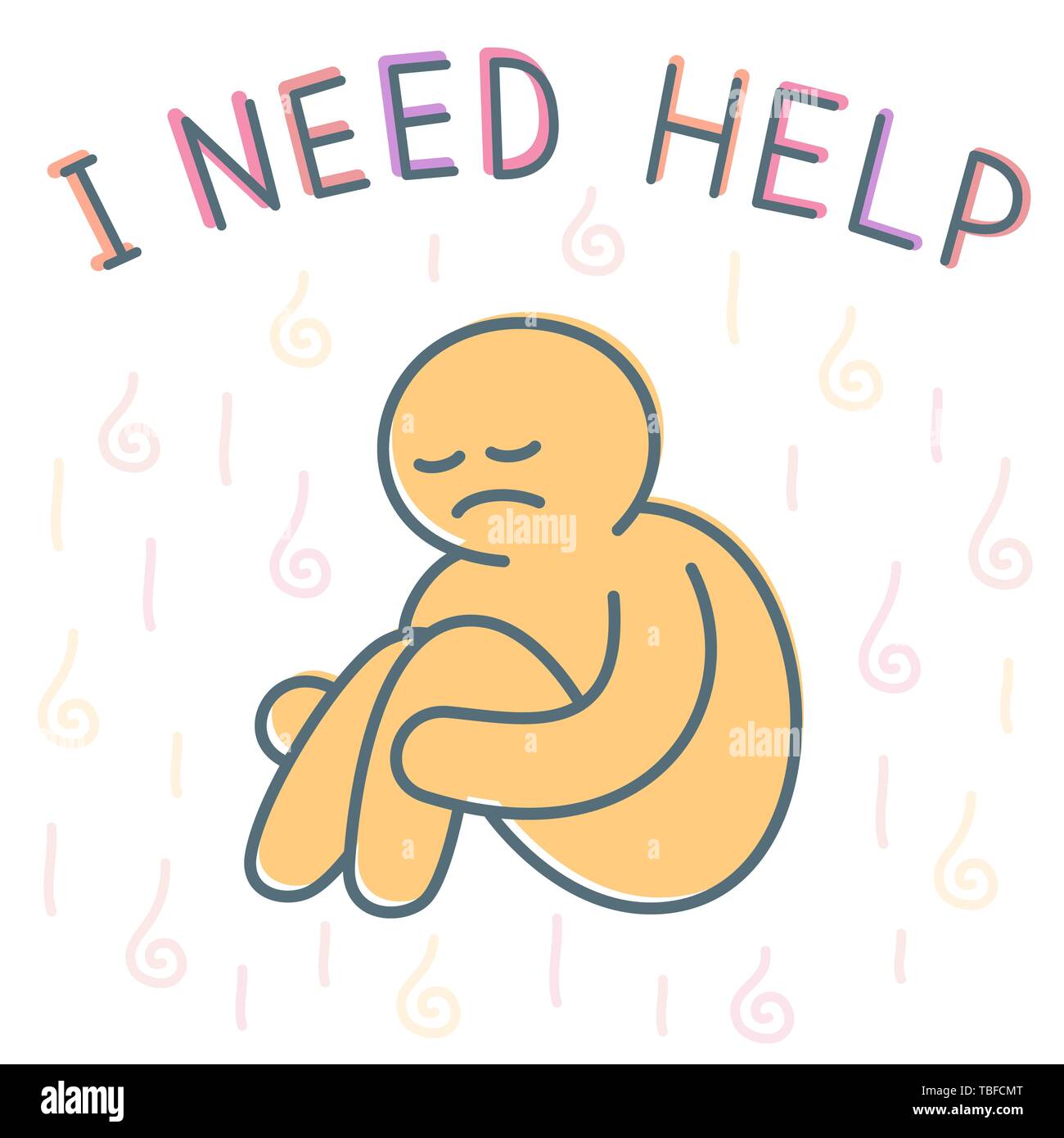 Unhappy depressed man need help vector illustration concept with flat ...