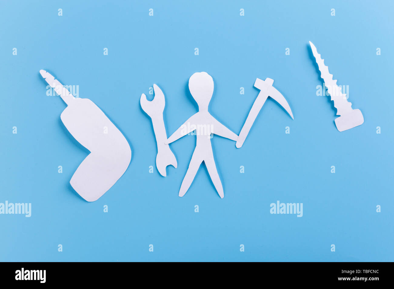 Set of various tools on blue background. cartoon style Stock Photo - Alamy