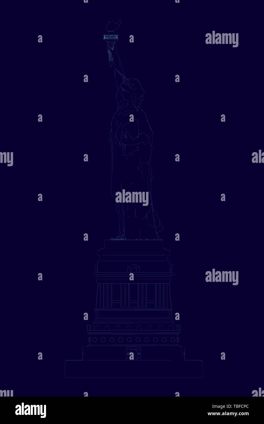 Contour statue of liberty. Side view. Vector illustration Stock Vector ...