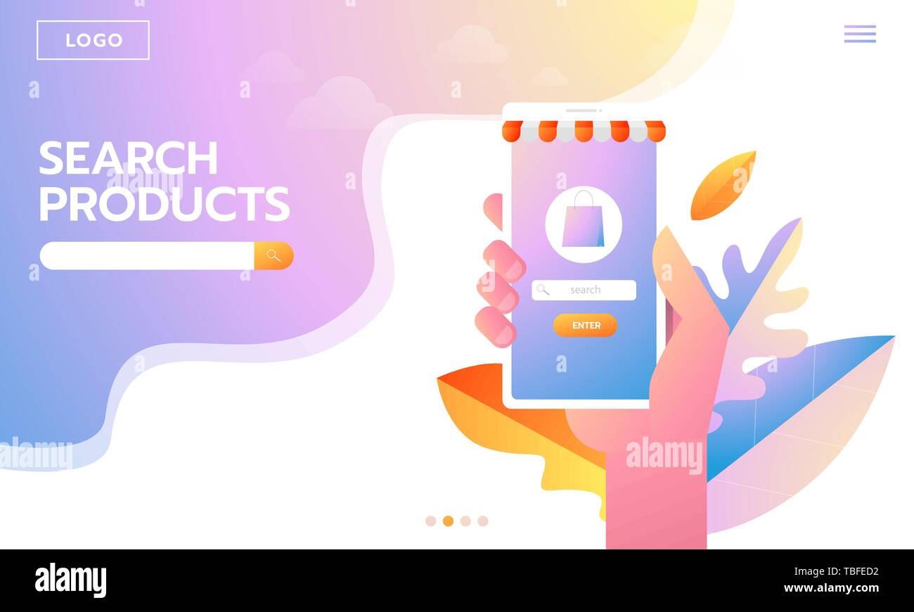 E-commerce buyer. Internet items. Banner young woman shopping online ...