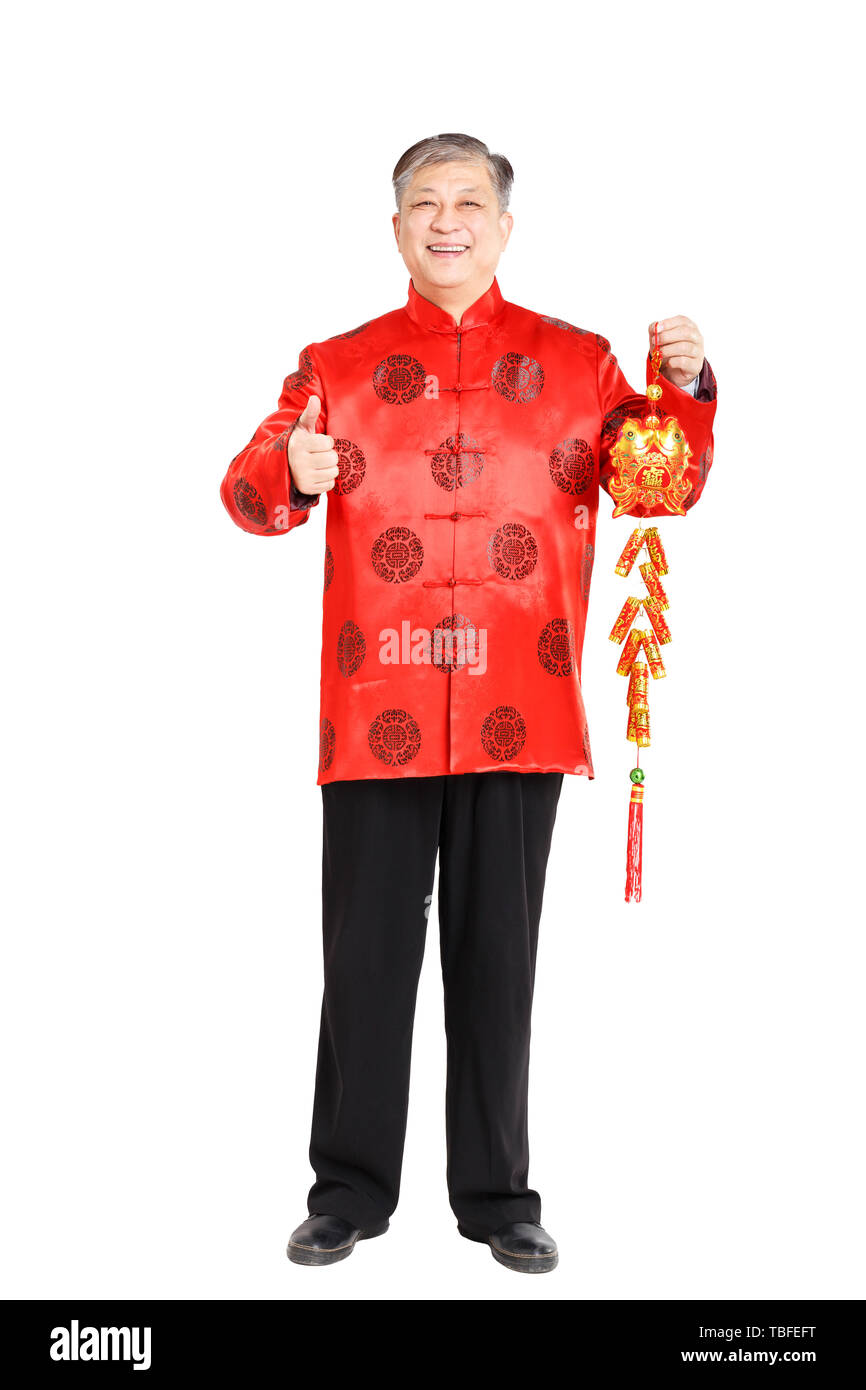 gesture of smiling Chinese old man in mandarin Stock Photo - Alamy