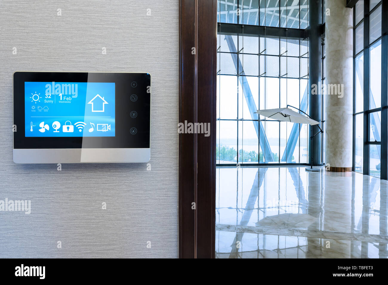 smart screen with smart home with modern hall Stock Photo - Alamy