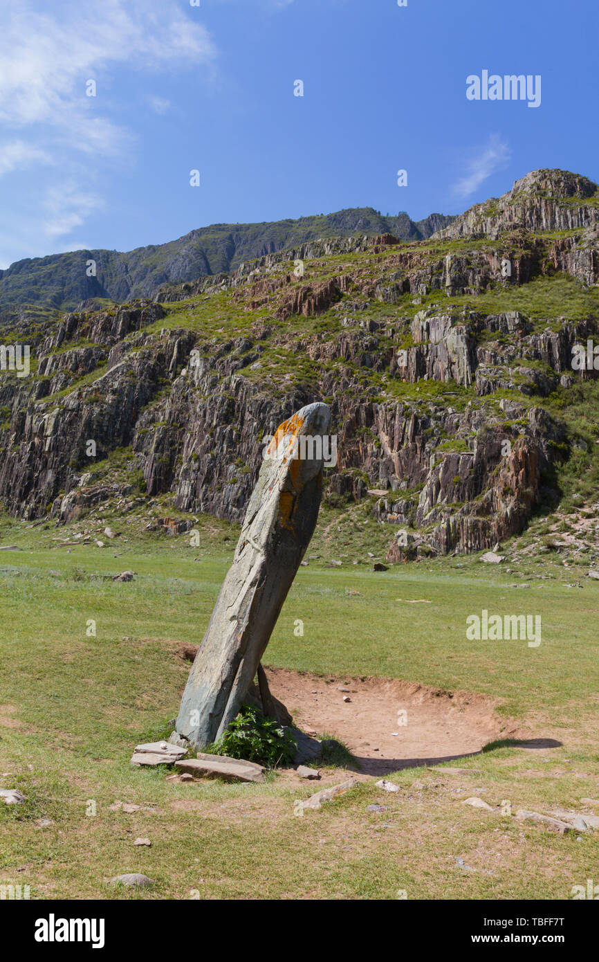 Stone monument in Altai Mountains. Rock column. Close up Stock Photo ...
