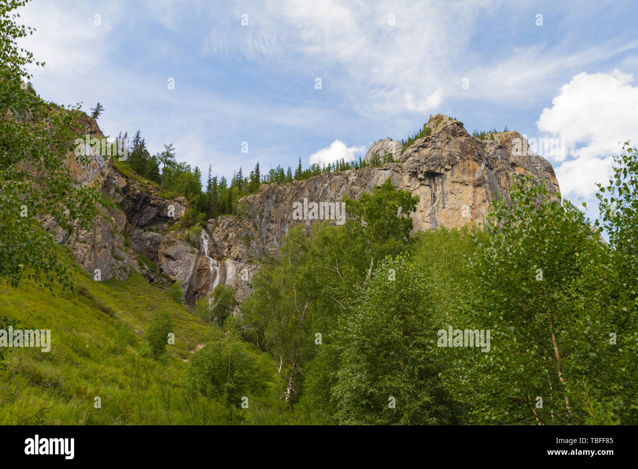 Waterfall in Altay mountains. Beautiful nature landscape. Popular ...