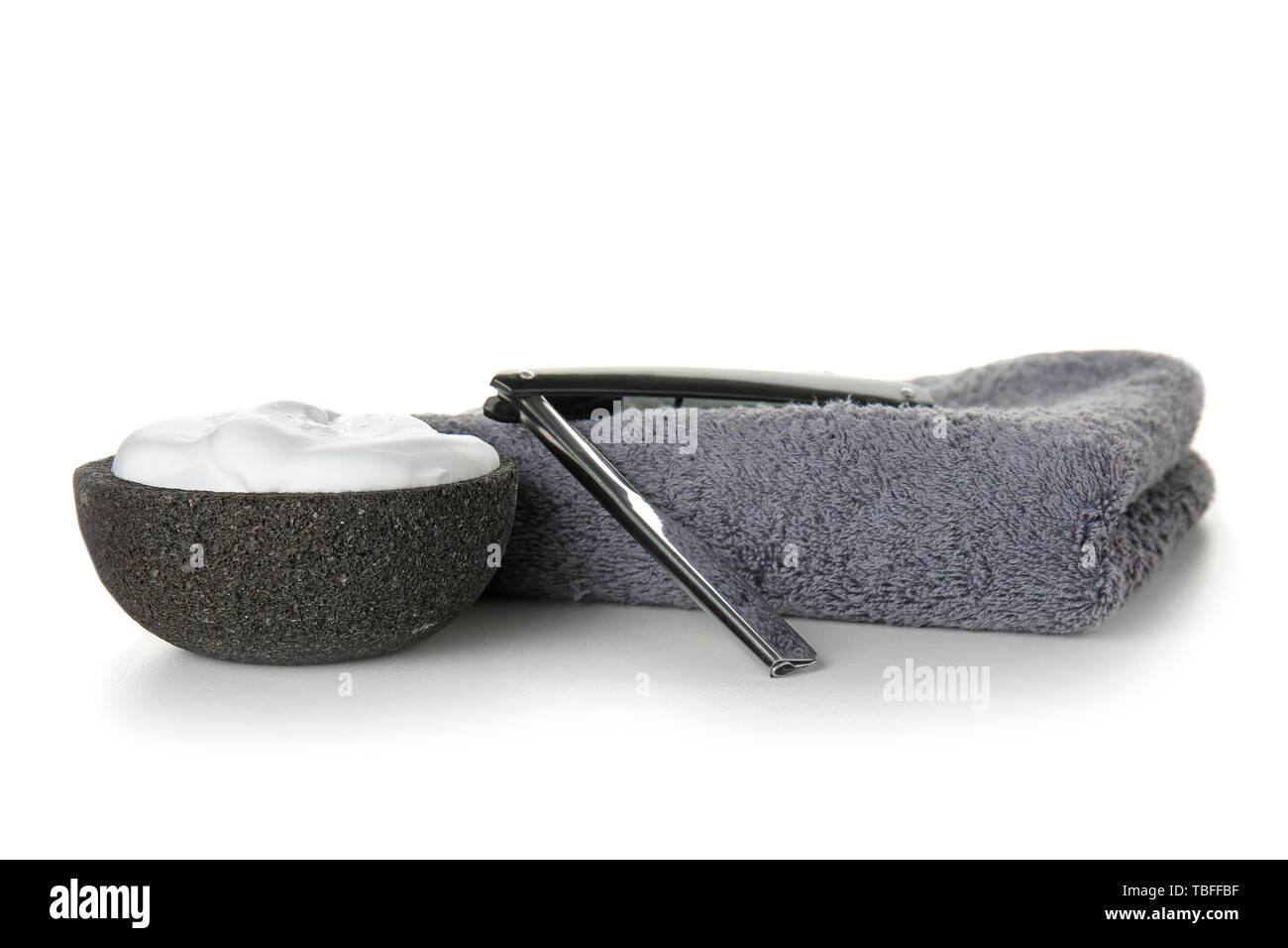 Set of male shaving accessories on white background Stock Photo - Alamy