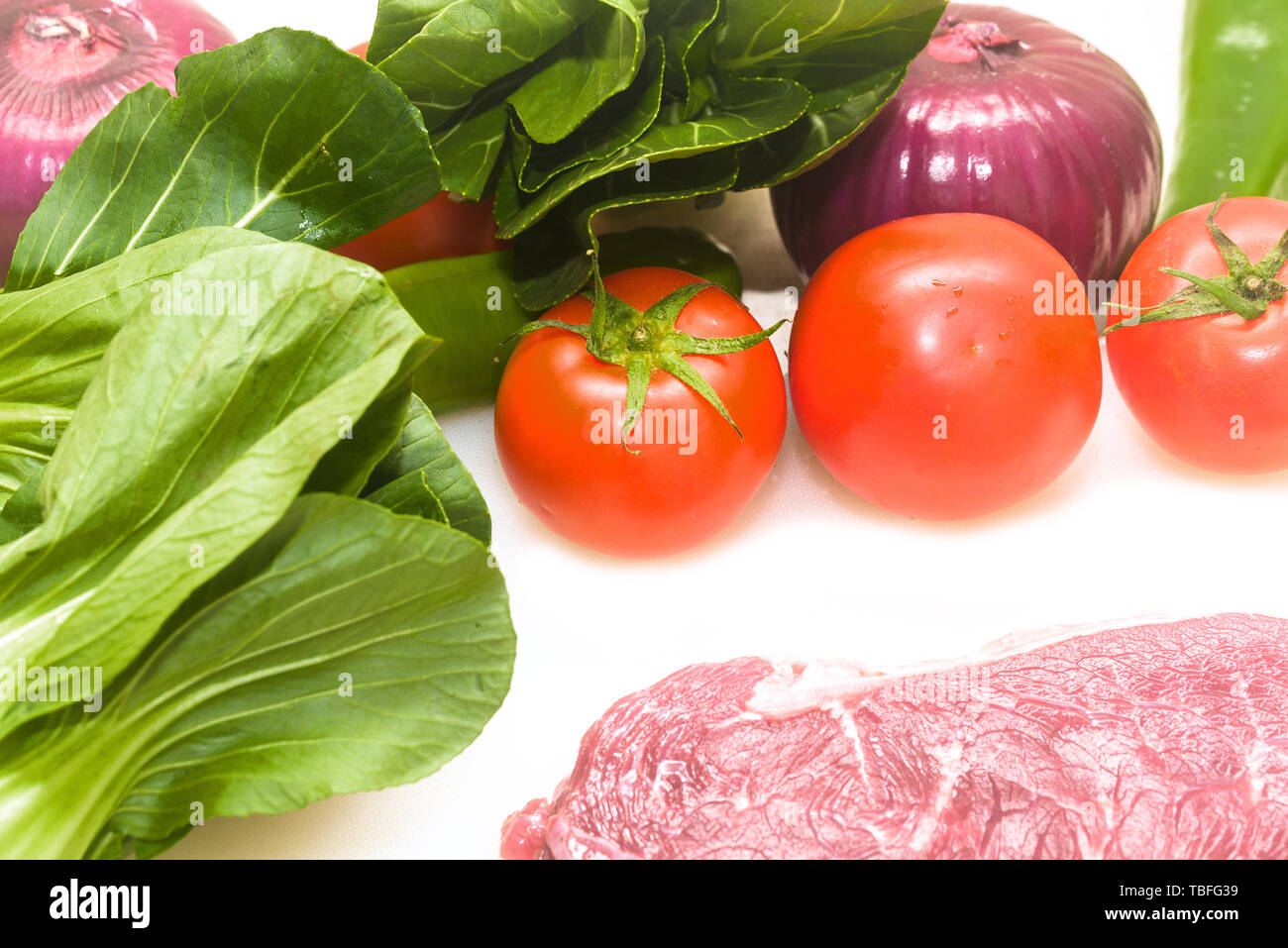 Fresh vegetables with raw beef sheds Stock Photo - Alamy