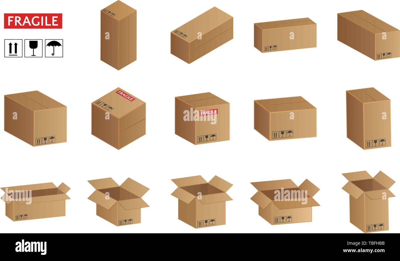Cardboard boxes set of icons, packaging vector illustration Stock ...