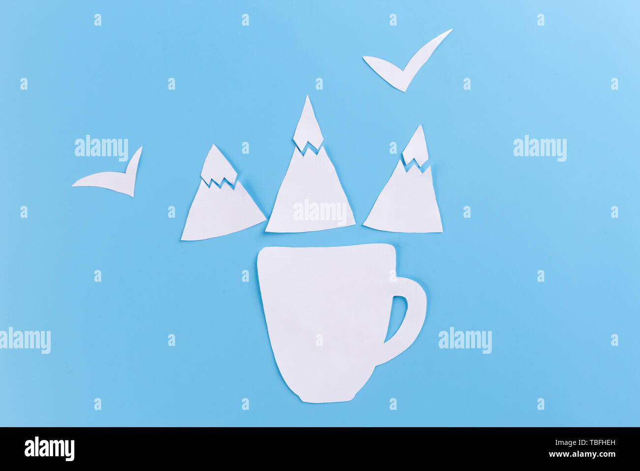 Morning coffee cup with mountain view. cartoon style Stock Photo - Alamy