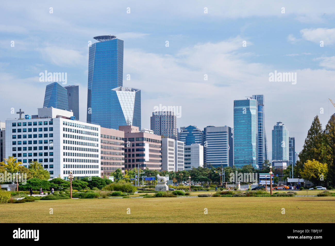 modern office buildings in seoul in cloud sky from Stock Photo - Alamy