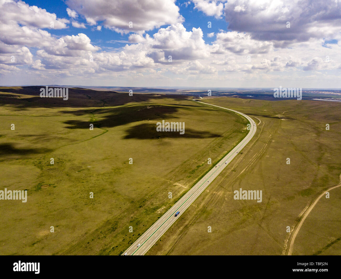 Aerial photography of beautiful scenery along the way in Hulunbuir ...
