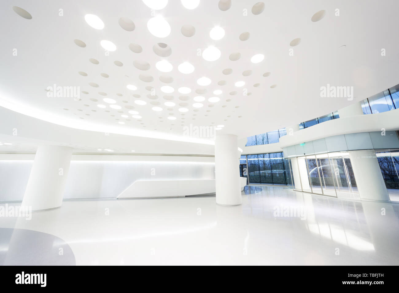 futuristic modern office building interior in urban city Stock Photo ...