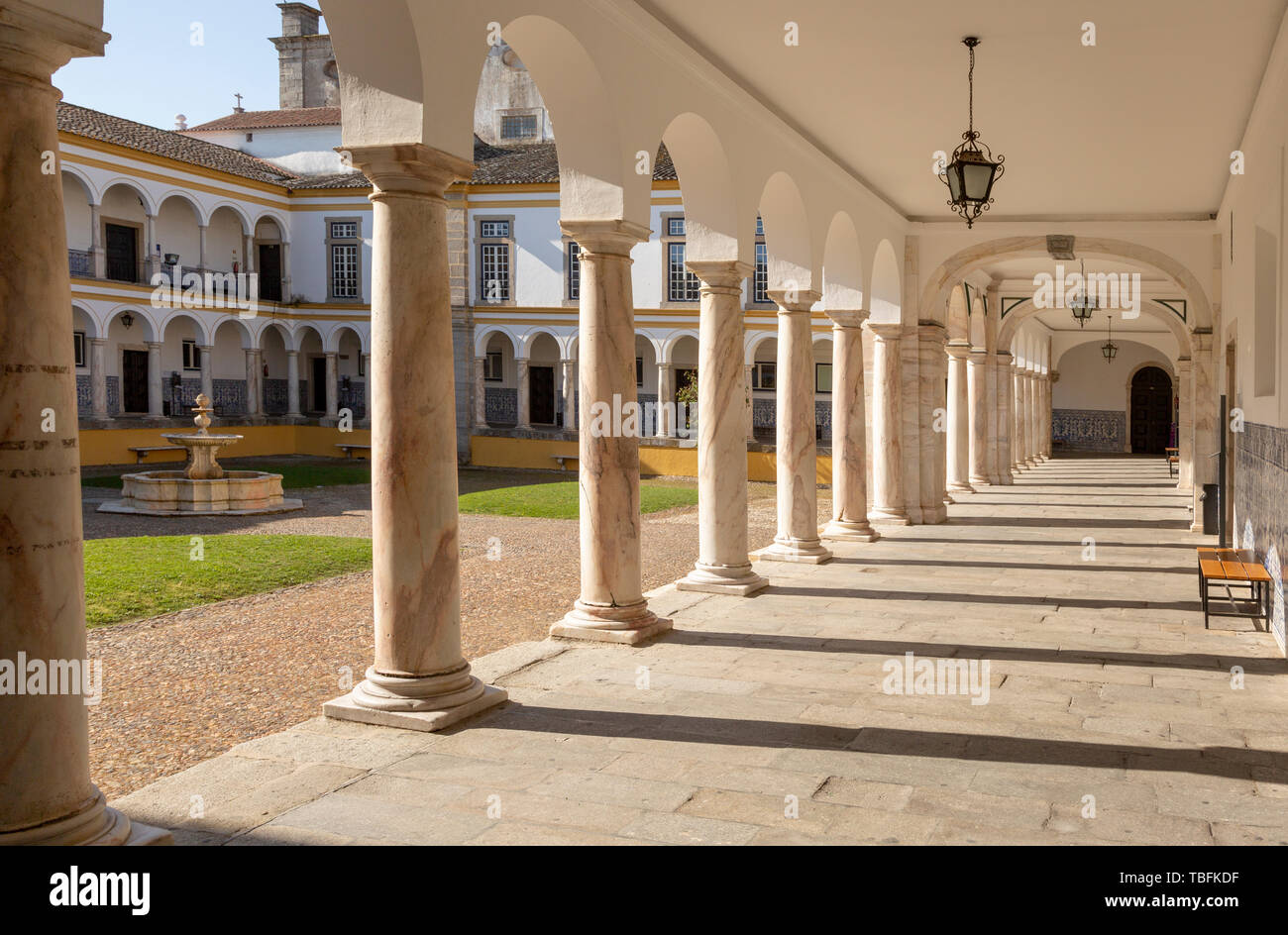 Cloisters collonade marble columns historic courtyard Evora University ...