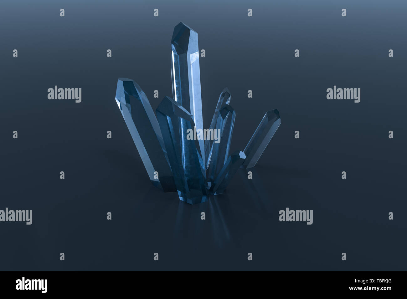 A cluster of blue magic crystal gather together, 3d rendering. Computer ...