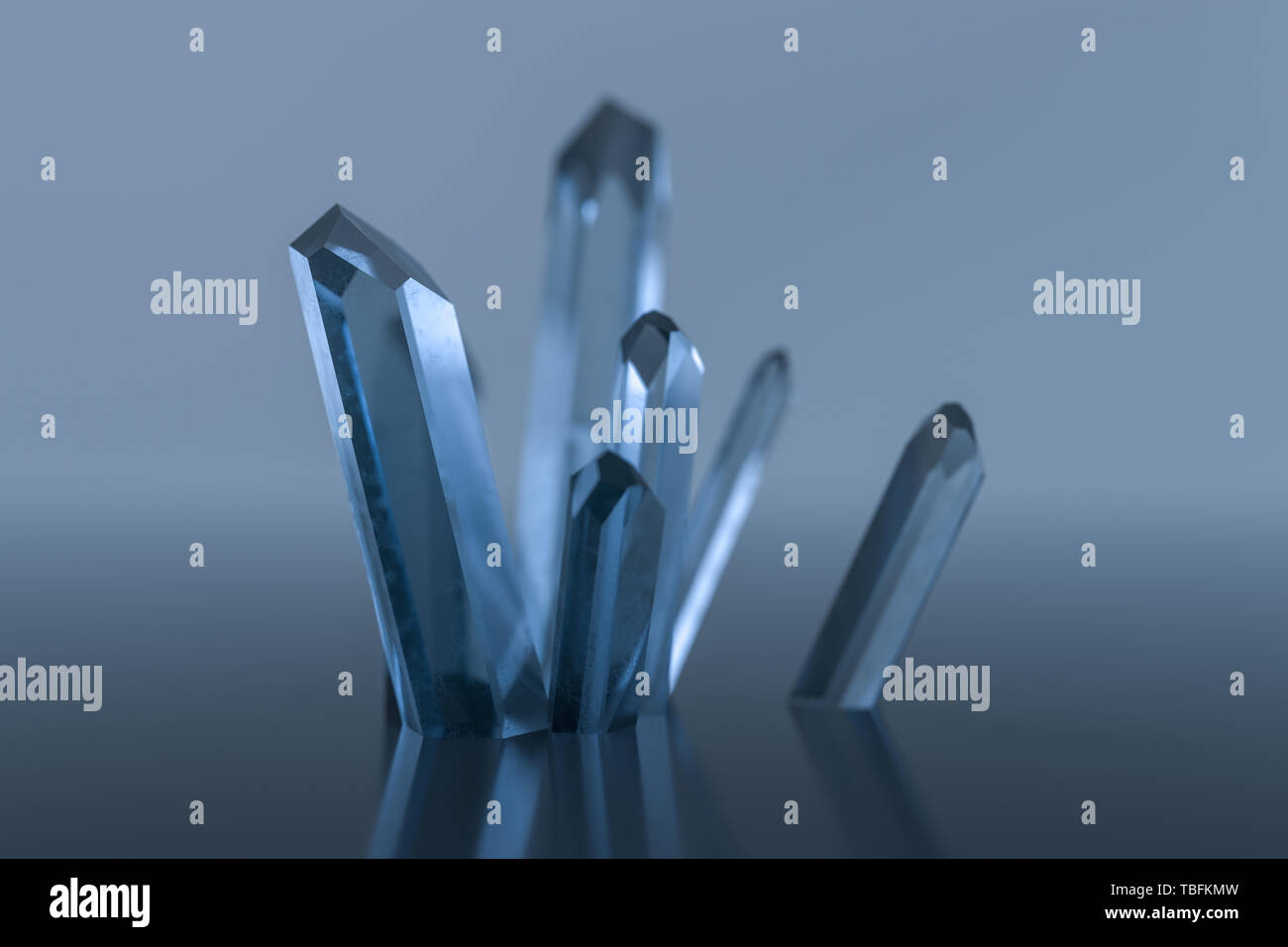 A cluster of blue magic crystal gather together, 3d rendering. Computer ...