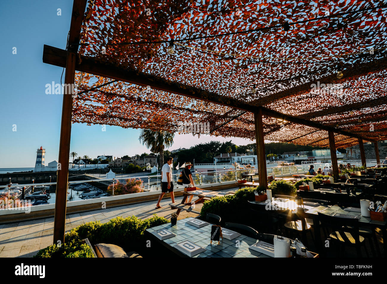 Cascais, Portugal - May 31, 2019: Ultra wide angle view of pedestrians ...