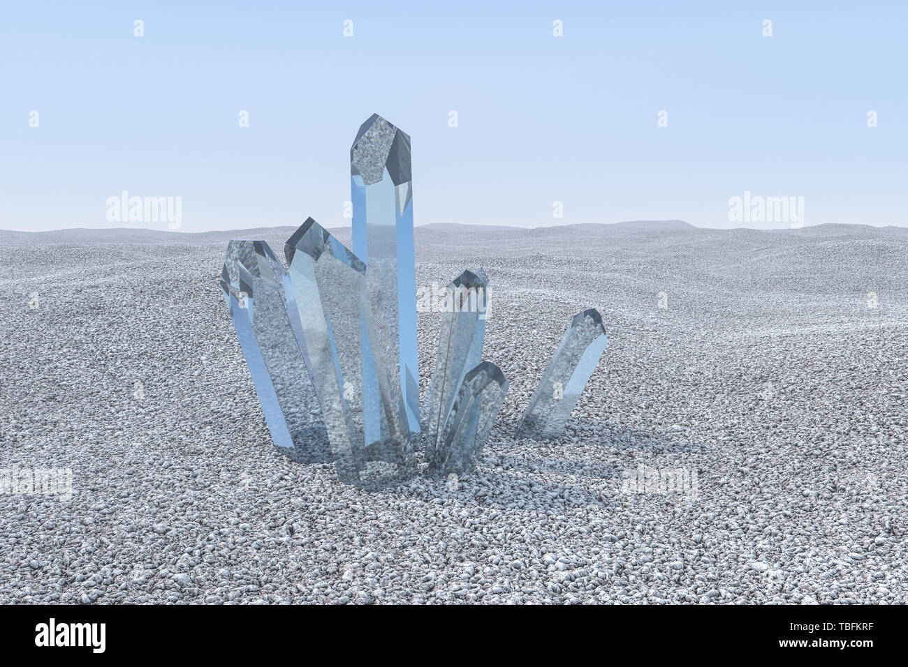 A cluster of blue magic crystal gather together, 3d rendering. Computer ...