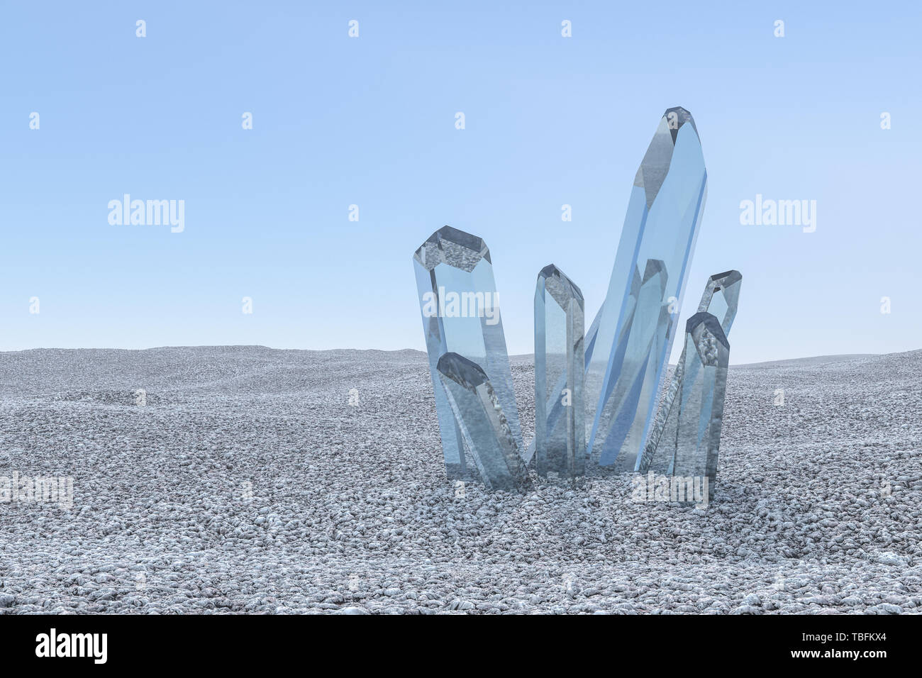 A cluster of blue magic crystal gather together, 3d rendering. Computer ...