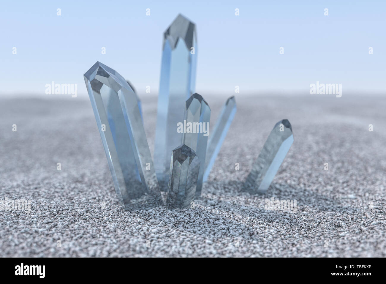 A cluster of blue magic crystal gather together, 3d rendering. Computer ...