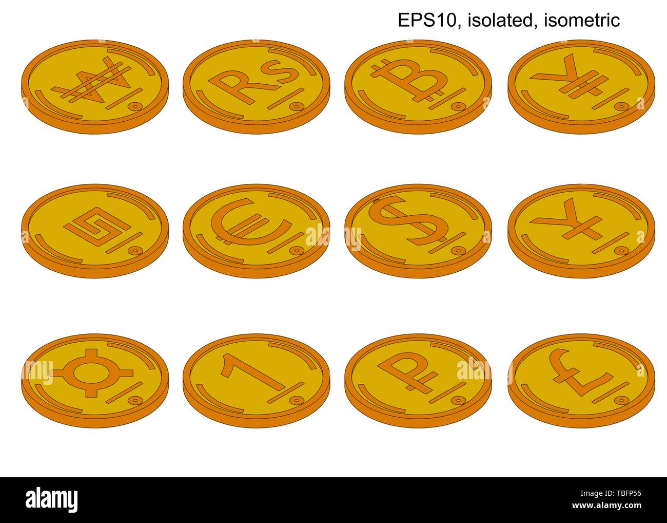 isometric vector coin set of world currencies. Isometric icons ...