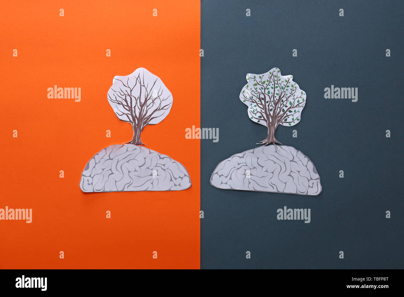 Hemispheres of brain with trees on color background. Concept of brain ...