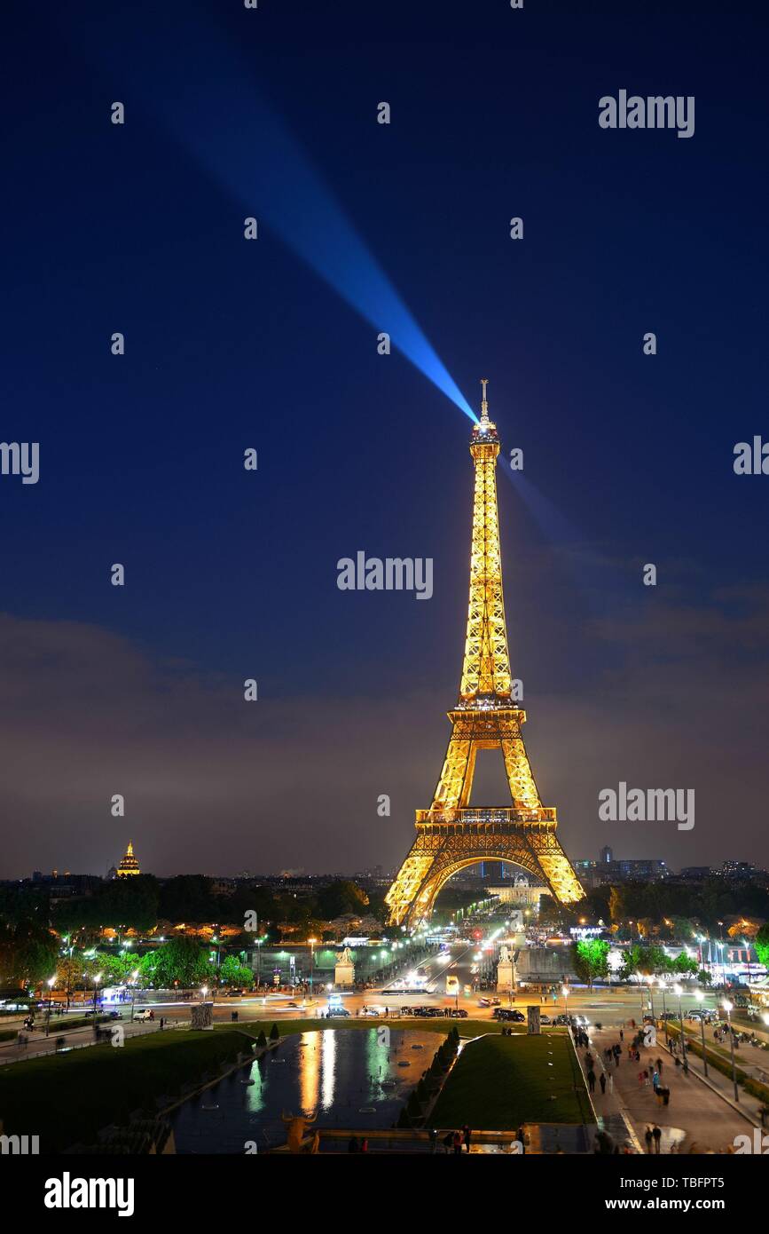 PARIS, FRANCE - MAY 13: Eiffel Tower at night on May 13, 2015 in Paris ...