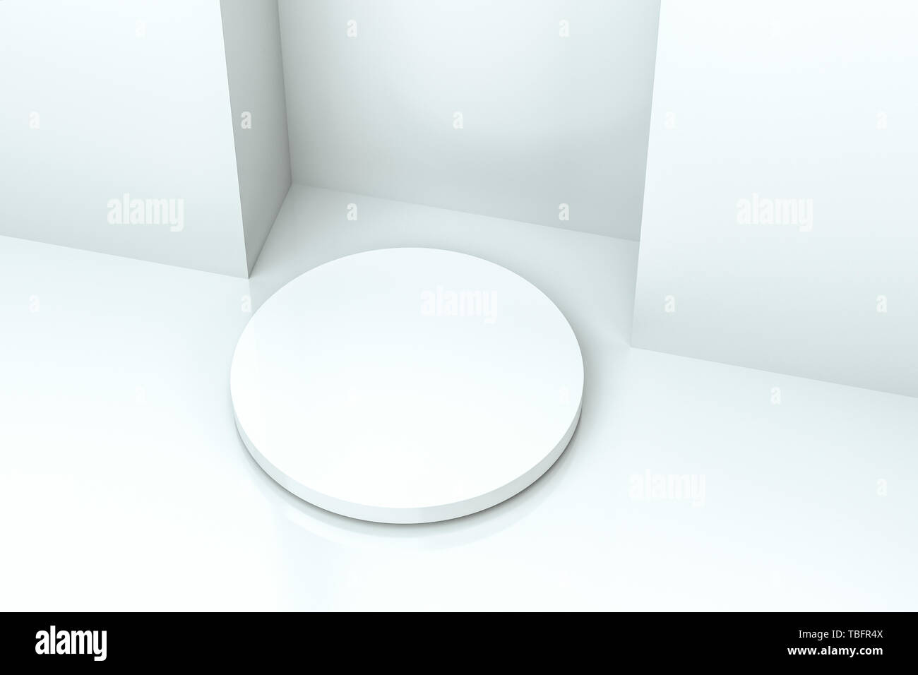 Three-dimensional rendering, circular booth indoors, product display ...