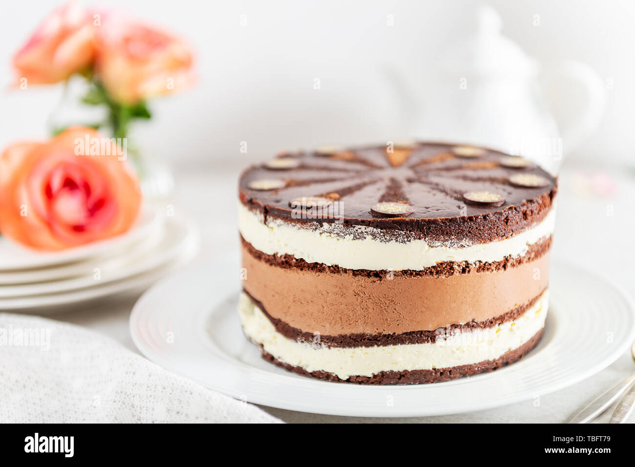 Belgian Chocolate Layered Gateau. Layers of moist choco sponge, vanilla ...