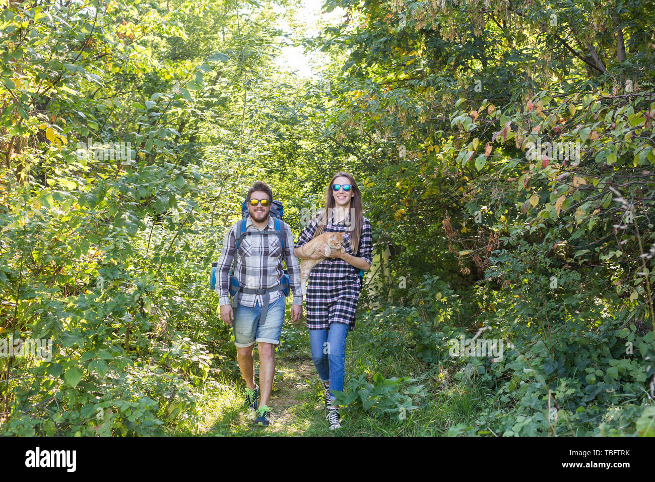 Travel, adventures, hike, tourism and nature concept - Tourist couple ...