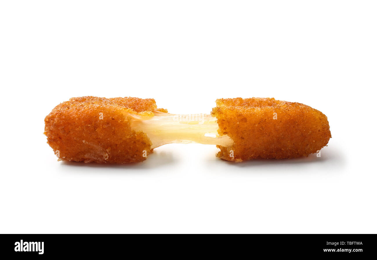 Tasty mozzarella stick on white background Stock Photo - Alamy