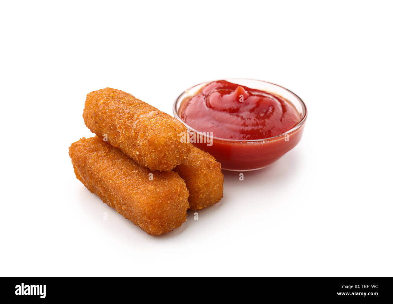 Tasty mozzarella sticks with sauce on white background Stock Photo - Alamy