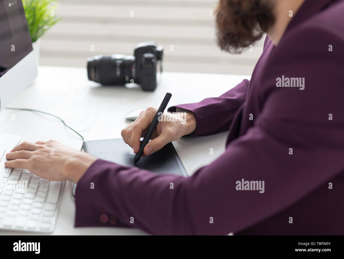 people, design and style concept - graphic designer sketching new ...