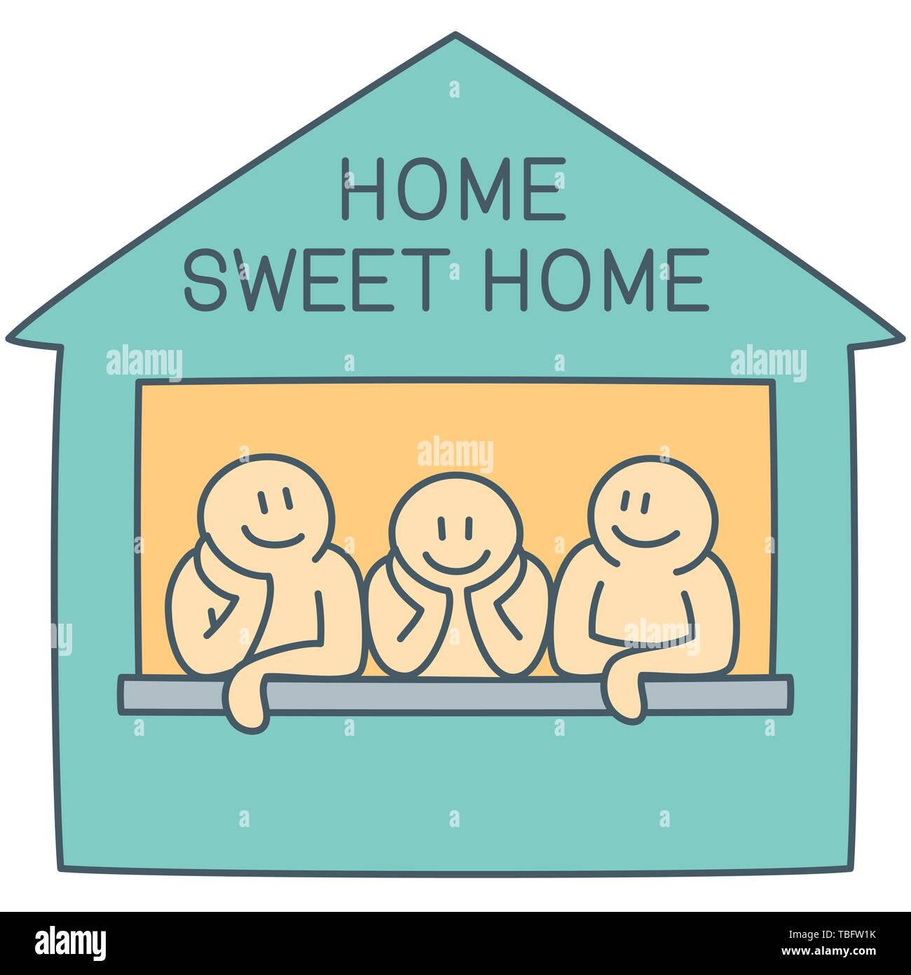 Three characters on the window of house in comfortable atmosphere as ...